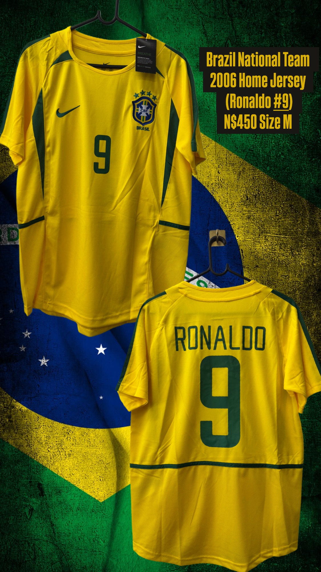 Brazil National Team 2006 Home Jersey (Ronaldo #9) N$450 Size M - U R BOX STUDIO